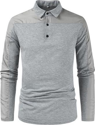 Generic T-shirt col homme &eacute;pissage t-shirt d&eacute;contract&eacute; &agrave; manches longues mode europ&eacute;enne et homme haut tendance, Gris clair., XXL