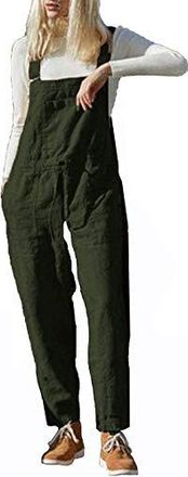 Lazutom Salopette ample décontractée en coton et lin pour femme avec poches - Vert - 40