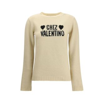Valentino Wollpullover mit bestickten Herzen - - Knitwear - Damen - Beige - M