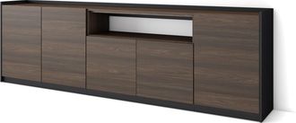 Skraut Home | Sideboard, Highboard | Kommode, Komodenschrank | 260x80x37 cm | 5 Türen | Wohnzimmer, Küche | Moderner Stil | Dunkler Eiche und Schwarz