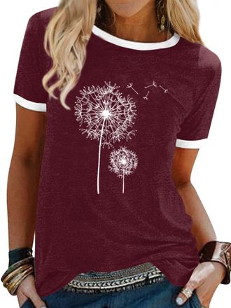 Dresswel Damen Pusteblume T-Shirt Retro L&ouml;wenzahn Druck Rundhals Kurzarm Tee Shirts Sommer Tops Oberteile f&uuml;r Frauen