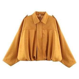 Generic Blouson bomber en faux daim pour femme - Style d&eacute;contract&eacute; - Manches longues - Tendance - Streetwear, jaune, S