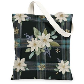 Generic Sacs fourre-tout en toile florale, sacs à provisions réutilisables, style vintage chic, toile lavable légère pour, Noir/blanc, 13x15 Inch