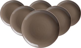 Ritzenhoff & Breker Suomi Dessertteller 6er Set, 20 cm, Fr&uuml;hst&uuml;cksteller mit feinen & ausgepr&auml;gten Reliefierungen, Skandinavisches Design, Porzellan, Taupe