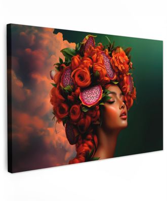 MuchoWow &copy; Wandbilder Gro&szlig; 120x80 cm XXL Schlafzimmer Home Deko Wohnung Bild Wohnzimmer Fotoleinwand Wand Bilder Leinwand Wall Decor Frau - Getr&auml;nk - Obst - Ro