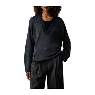 Patrizia Pepe Lurex-Pullover mit V-Ausschnitt - - Knitwear - Damen - Blau - L