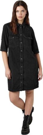 Noisy May Damen Midi Jeans Kleid Denim Dress Modisches Kurzarm Shirtkleid NMNEW, Farben:Schwarz-2, Gr&ouml;&szlig;e:XS