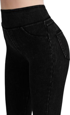 Onsoyours Damen Leggings Jeans-Look High Waist Jeggings Stretch Jeans Hose Blickdicht Einfarbig Yogahose Kompressions Fitnesshose f&uuml;r Gym Laufen Fitness G Schwa