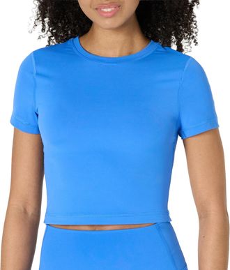 Amazon Essentials Damen Active FormFlex Buttery Soft Short Sleeve Slim Fit Crop Layering Workout Top Ocean Blue X-Large