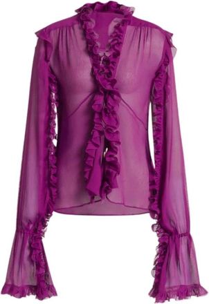 Alberta Ferretti Femme, Blouses et Chemises, Violet, Taille: 42 FR Chemisier en Georgette de Soie avec Volants