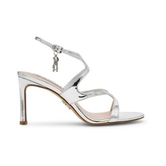 Steve Madden Femme, Chaussures, Gris, Taille: 38 1/2 EU Talons en cuir verni argent avec bride de cheville