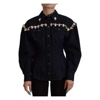 Dolce & Gabbana Denim-Jacke mit Kristallverzierung - - Blouses & Shirts - Damen - Blau - XL