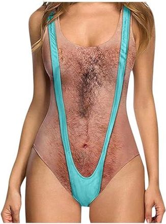 Generic Maillot de bain 3D pour femme - Monokini imprim&eacute; dr&ocirc;le - Vacances modeste - Contr&ocirc;le du ventre - Grande taille - Maillot de bain dos nu d&eacute;t&eacute; pour femm