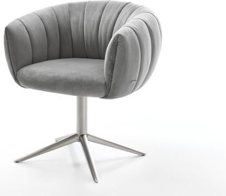 DELIFE Drehstuhl Jada-Flex Samt Grau Fu&szlig;kreuz Edelstahl 360&deg; drehbar Wippfunktion Taschenfederkern, Esszimmerst&uuml;hle