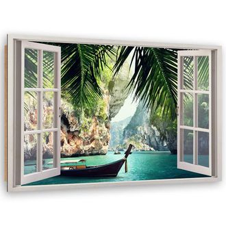Feeby Wandbilder Wohnzimmer 120x80 cm, Deko Paneel Bilder, Bilder für Schlafzimmer, Echter Gemalter Effekt, Moderne Wanddeko, Gemälde - Fensterblick, Exotis