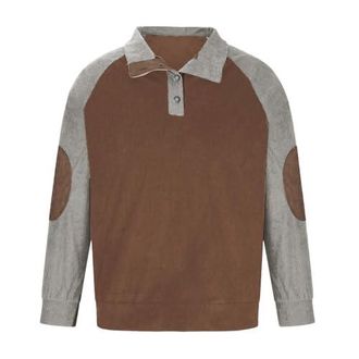 Generic Pull pour homme avec boutons - T-shirt dext&eacute;rieur &agrave; revers - Sans capuche - Coupe droite - Pull en polaire confortable - Pull de travail &agrave; manches lon