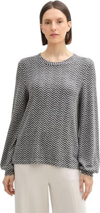 Tom Tailor Damen Longsleeve mit Ballon&auml;rmeln, 36824 - Printed Heringbone Structure, L