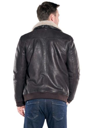 Engbers Lederjacke Herren Lammlederjacke mit Teddyfellkragen, Braun