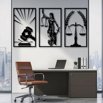 Generic Moderne minimalistische Wanddekoration aus Metall mit Motiven der Justitia und der Justitia-Waage f&uuml;r B&uuml;ro, Arbeitszimmer, Jura-Fakult&auml;t, Anwaltskanzl
