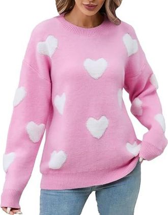 Generic Pull tricot&eacute; pour la Saint-Valentin - Grande taille - Haut &agrave; manches longues - Coupe ample - Doux et confortable - Imprim&eacute; coeur - Pour femme - Chaud 