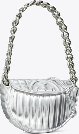 Tory Burch Damen Mini Fleming Soft Metallic Quilt Crescent Bag