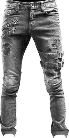 Generic Jean Skinny pour Homme, Style Motard, Effet usé, Extensible, Tendance, Style Hip-hop, Coupe Slim