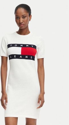 Tommy Jeans Kleid f&uuml;r den Alltag Flag DW0DW22853 Wei&szlig; Slim Fit