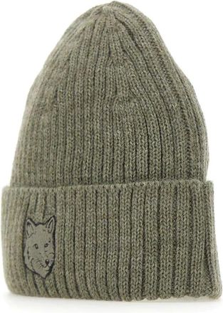 Maison Kitsuné unisex, Accessoires, Vert, Taille: ONE Size Fox Head Beanie