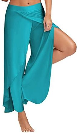 Onsoyours Pantalon de Yoga à Fente Haute pour Femmes Pantalon dentraînement décontracté à la Mode Pantalon Palazzo décontracté à Superposition Fluide A Bleu M