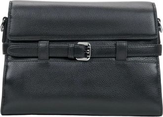 Estro & Luminara Femme, Sacs, Noir, Taille: ONE Size Sac bandouli&egrave;re en cuir avec boucle d&eacute;corative