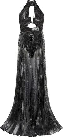 Philipp Plein Femme, Robes, Noir, Taille: 42 FR Chiffon Long Dress Zodiac