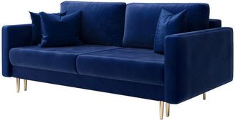 Selsey Valico - Schlafcouch mit Goldene Füße, fur 3 Personen, 230 cm (Blau Velvet) - Selsey