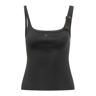 Courr&egrave;ges Femme, Tops, Noir, Taille: 36 FR Buckle 90s Rib Tank Top