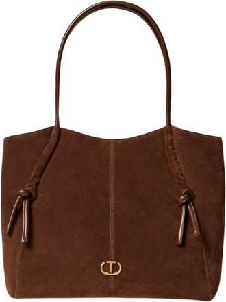 Twinset Femme, Sacs, Brun, Taille: ONE Size Sac à Bandoulière en Cuir Marron avec Logo Ovale T