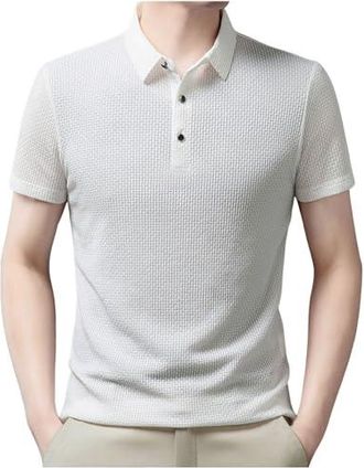 Generic Polo Homme Chemise Homme Advanced Sense &agrave; Manches Courtes D&eacute;contract&eacute;e Business en Soie Glace, Blanc., XXL