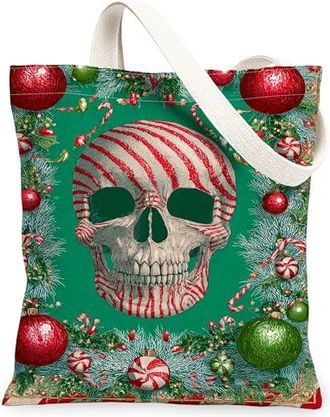 Generic Sacs fourre-tout en toile motif t&ecirc;te de mort festif r&eacute;utilisable, vintage, l&eacute;ger et lavable, pour voyage, plage, pique-nique, 33 x 38,1 cm