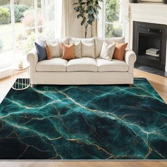 Generic Tapis Rond Salon 120 x 170 cm, Lavable Antid&eacute;rapant Tapis, Marbre Moderne Fissur&eacute; Imprim&eacute; Carpette pour la Chambre la Salle &agrave; Manger et Bureau - Bleu-