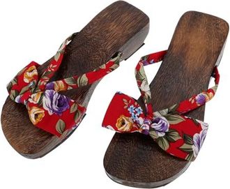 Hemoton Sabots Japonais Bois &Eacute;t&eacute; Femme Sandales Int&eacute;rieures Respirantes Confortables et Styl&eacute;es Rouge