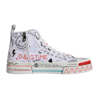 Dolce & Gabbana Homme, Chaussures, Blanc, Taille: 47 EU Graffiti Print High Top Baskets