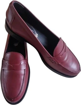 Tod's Dark Red Leather Loafers Size 39.5