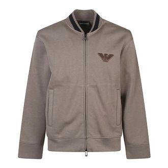 Emporio Armani Homme, Sweatshirts et sweats &agrave; capuche, Beige, Taille: M SweaT-shirt zipp&eacute; en jersey double avec col bomber et &eacute;cusson aigle