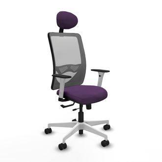 Piqueras y Crespo Violetter Schreibtischstuhl Zulema mit wei&szlig;en und schwarzen Armlehnen, h&ouml;henverstellbarer Lendenwirbelst&uuml;tze und festem Kopfteil, ausgestattet mit Syn