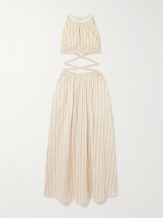 Chlo&eacute; Robe Longue Convertible En Coton Et Soie M&eacute;lang&eacute;s &Agrave; Rayures - Neutres