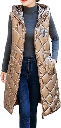 Generic Vestes pour femmes 2026 veste d&eacute;contract&eacute;e unie &agrave; capuche gilet &agrave; capuche poche zipp&eacute;e ample sans manches long manteau, marron, XXL