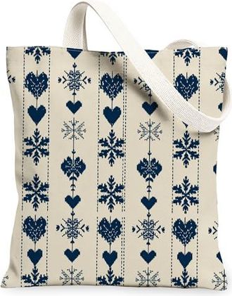 Generic Sacs fourre-tout en toile motif flocon de neige vintage, sacs d&eacute;picerie r&eacute;utilisables, rustiques, l&eacute;gers et lavables avec bandouli&egrave;re, cr&egrave;me, 13x15 In