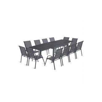 IDMarket Salon de jardin POLY extensible table 135-270 CM et 12 chaises gris fonc&eacute;