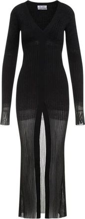 The Attico Femme, Robes, Noir, Taille: 40 FR Robe Maxi en Maille C&ocirc;tel&eacute;e avec D&eacute;collet&eacute; Plongeant