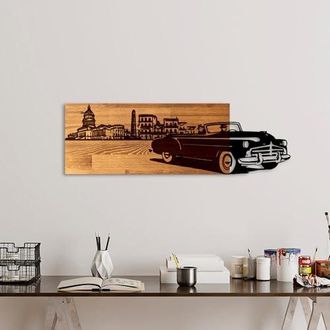 Wallity Elegant Decorative Wooden Wall Accessory, Walnut & Black, 80 x 25 x 3 cm | 50% Wood (3 cm) & 50% Metal (1.5 cm) | Unique Design for Stylish Home Decor