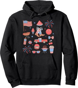 Trendy Apparel USA Fourth of July Collage Flag BBQ Truck Pullover Hoodie