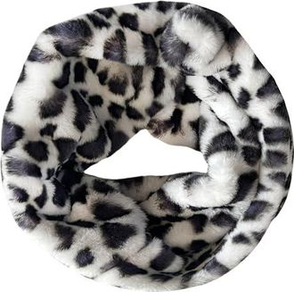Lina & Lily Écharpe dhiver en fausse fourrure pour femme - Couleur unie, Motif léopard Blanc, taille unique